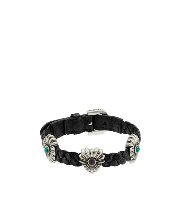 Gucci Double G Flower Engraved Bracelet - Black
