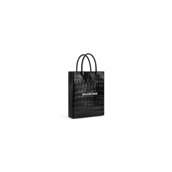 Balenciaga Crocodile Embossed Shopping Bag - Black/white