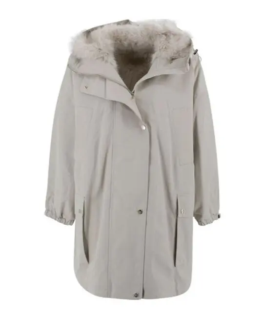 Max Mara Hooded Long Sleeve Coat With Zip Closure And Fur Trim