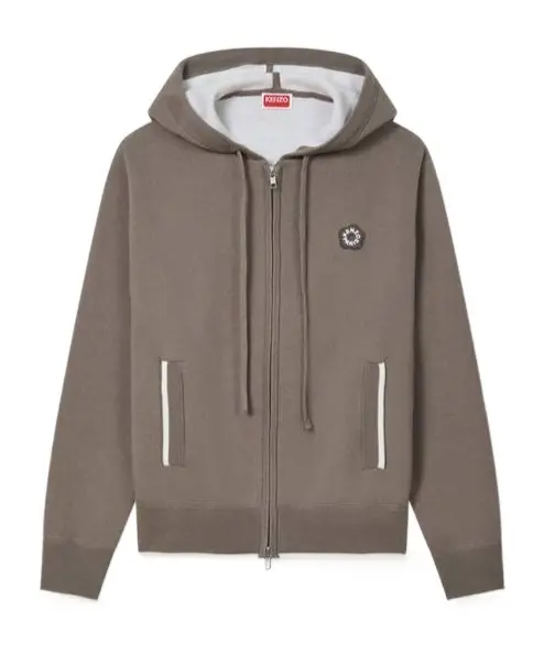 Kenzo Logo Patch Zip-up Hooded Jacket - Taupe