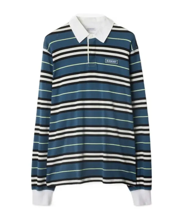 Burberry Logo Patch Striped Polo Shirt
