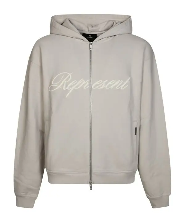 REPRESENT Script Logo Zip-up Hoodie - Gray