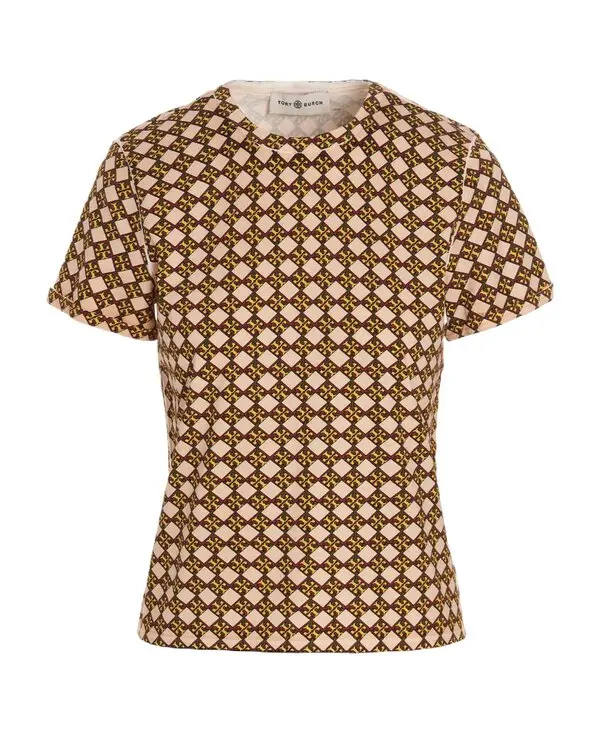 Tory Burch Logo-check Cotton T-shirt - Pink