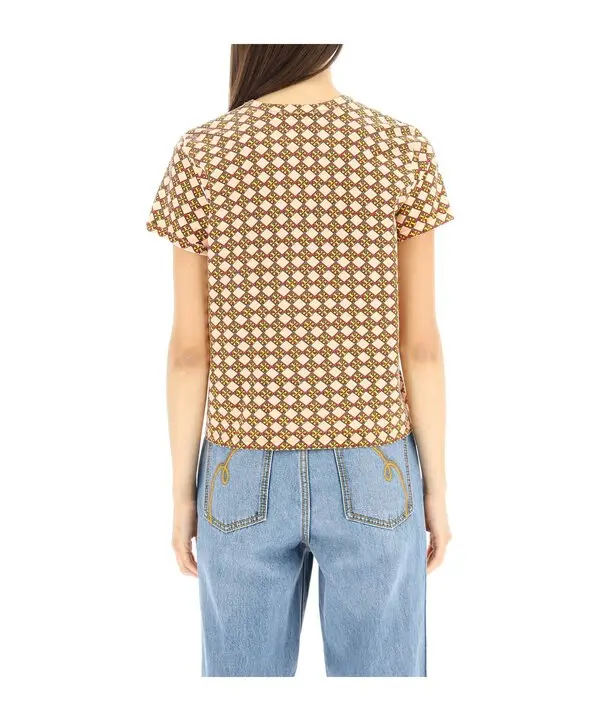 Tory Burch Logo-check Cotton T-shirt