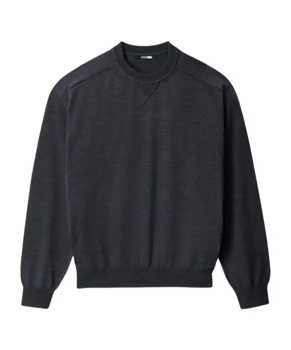 Jacquemus Logo Embroidered Long Sleeve Sweater - Dark Gray