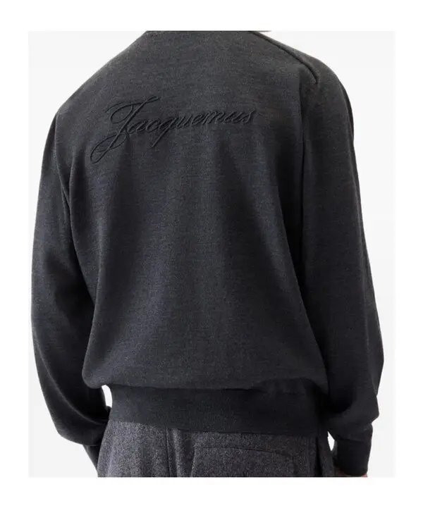 Jacquemus Logo Embroidered Long-sleeved Sweater - Dark Gray