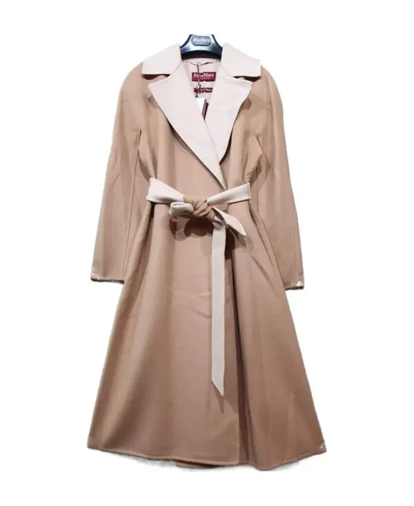 Max Mara Long-sleeved Coat With Wide Lapels And Belted Waist