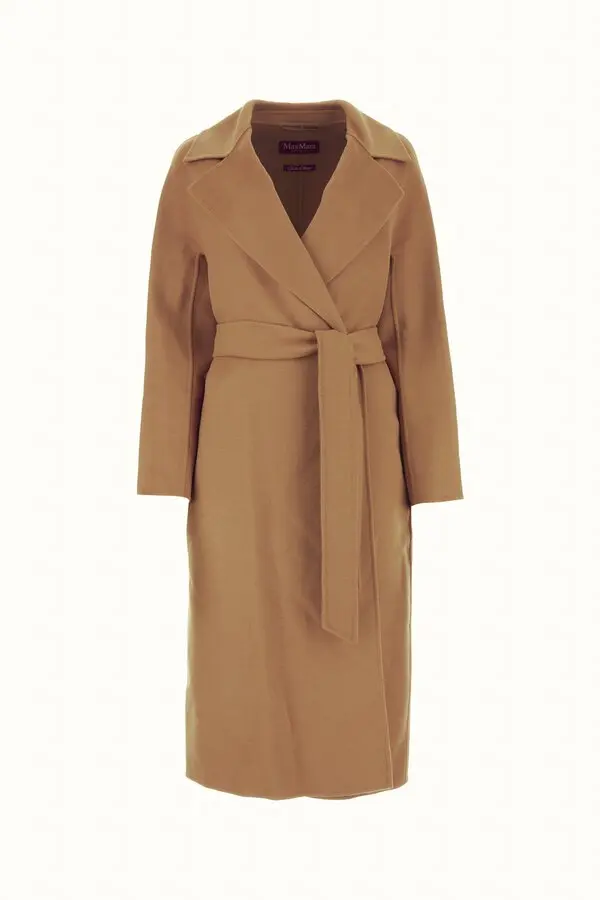 Max Mara Long-sleeved Coat With Wide Lapels And Belted Waist