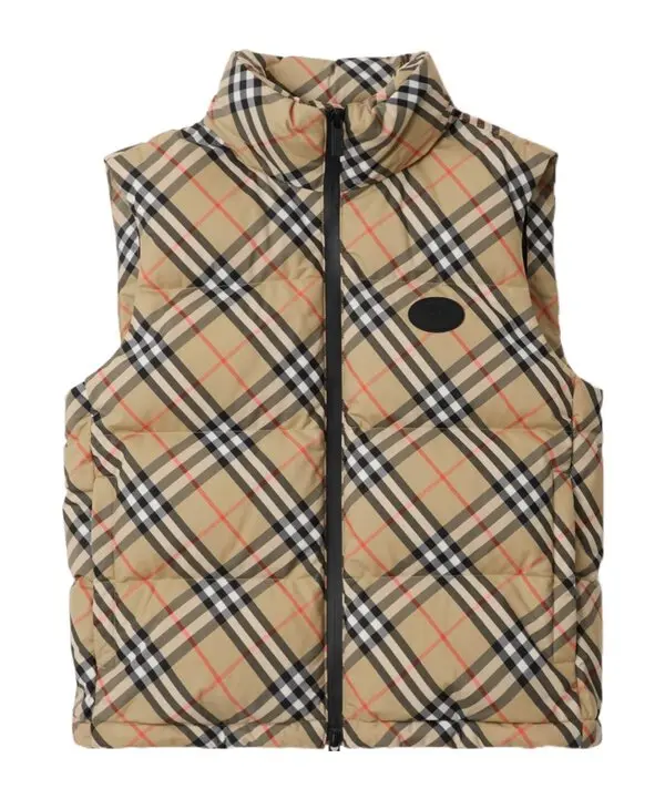 Burberry Check Puffer Gilet With Drawstring Hem - Sand Beige