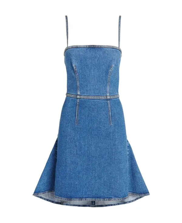 Alexander McQueen Spaghetti Strap Denim Mini Dress - Blue