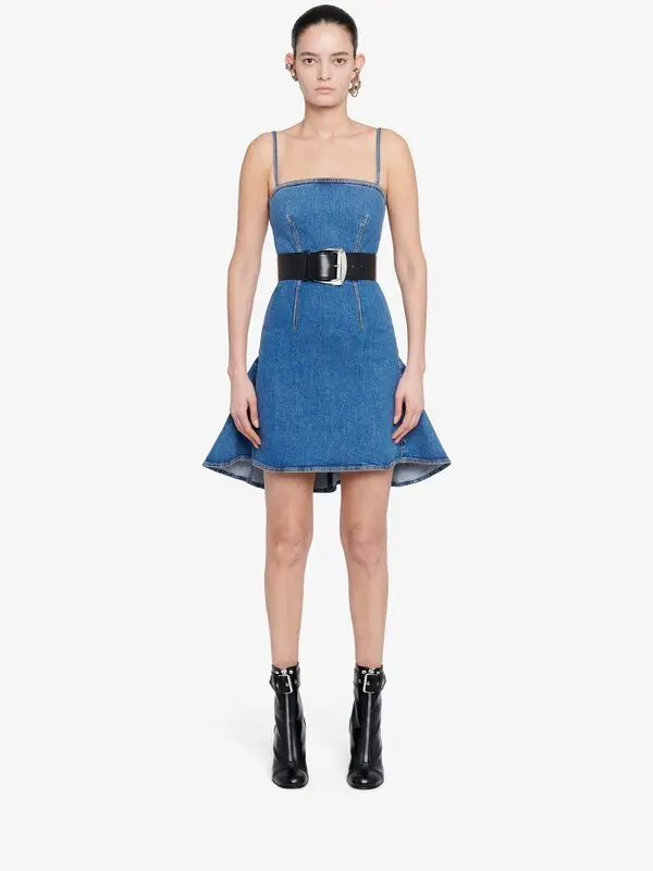 Alexander McQueen Spaghetti Strap Denim Mini Dress