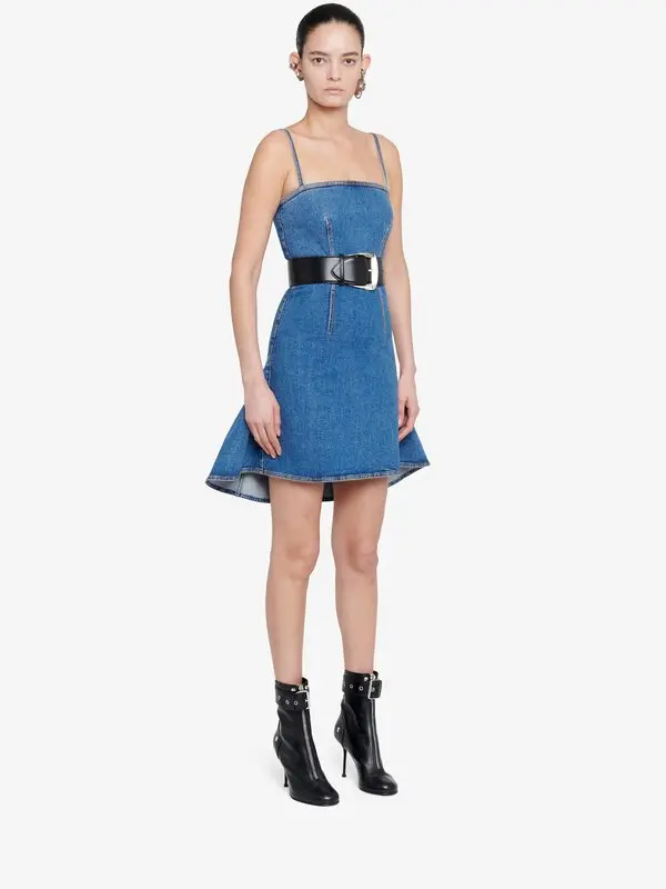 Alexander McQueen Spaghetti Strap Denim Mini Dress
