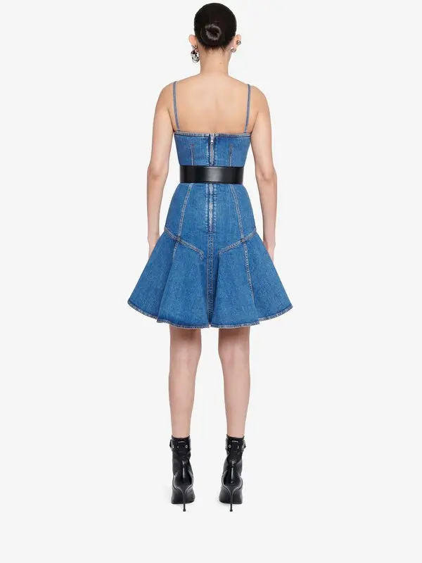 Alexander McQueen Spaghetti Strap Denim Mini Dress