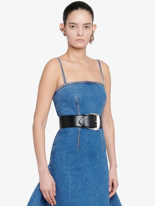 Alexander McQueen Spaghetti Strap Denim Mini Dress