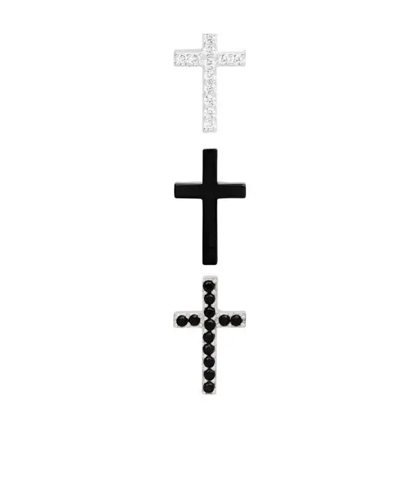 Celine Set Of 3 Cross Stud Earrings - Black
