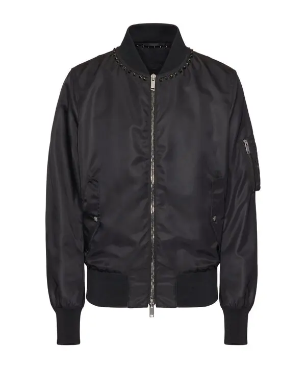 Valentino Garavani Studded Zip-up Bomber Jacket - Black
