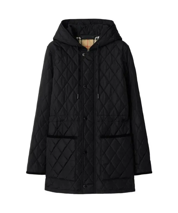 Burberry Quilted Checkered Detail Coat - Black