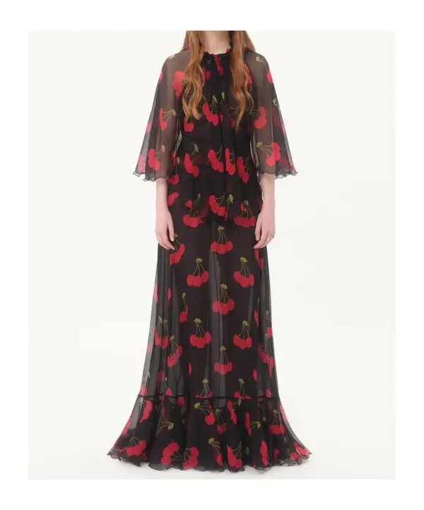 Valentino Garavani Long Sleeve Cherry Print Dress