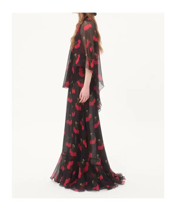 Valentino Garavani Long Sleeve Cherry Print Dress