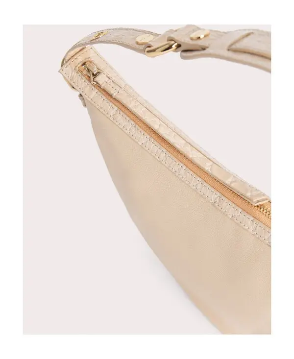 By Far Leather Shoulder Bag With Embossed Trim - Nude