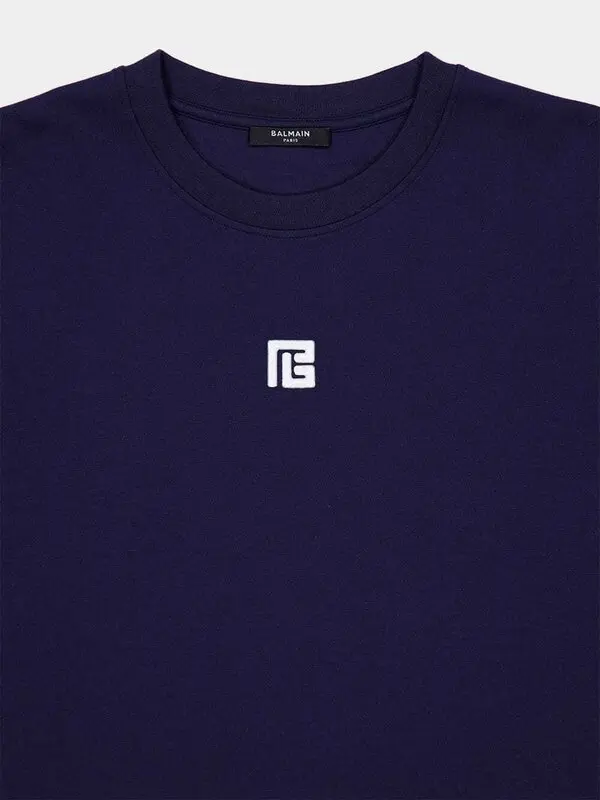 Balmain Logo Embroidered T-shirt - Navy Blue
