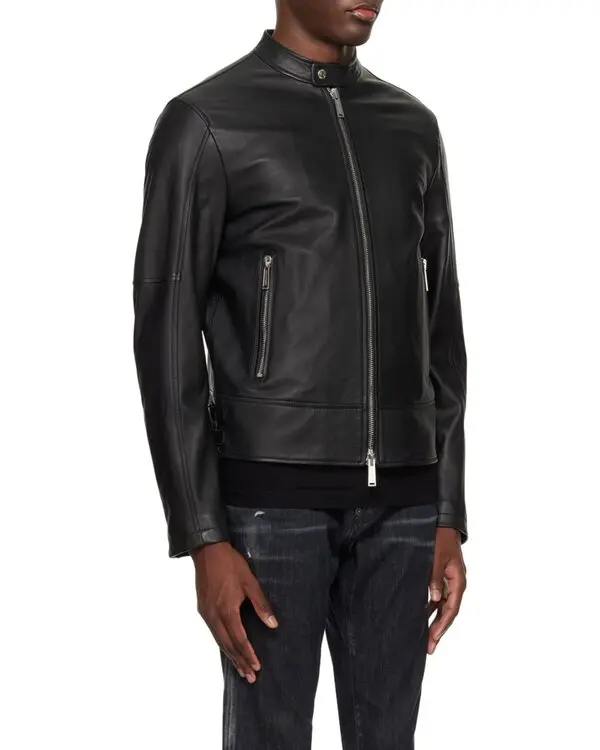 Dsquared2 Logo Leather Biker Jacket - Black