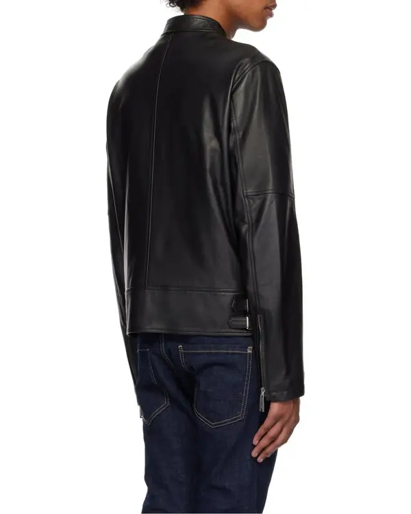 Dsquared2 Logo Leather Biker Jacket - Black