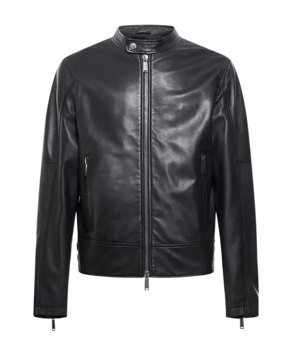 Dsquared2 Logo Leather Biker Jacket - Black