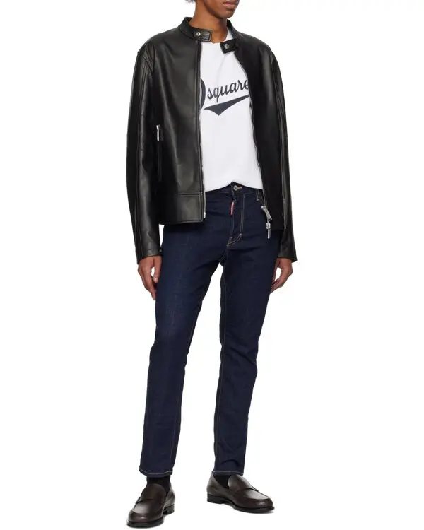 Dsquared2 Logo Leather Biker Jacket