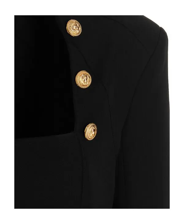 Balmain Square-neck Wool Mini Dress With Decorative Buttons