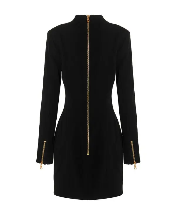 Balmain Square-neck Wool Mini Dress With Decorative Buttons
