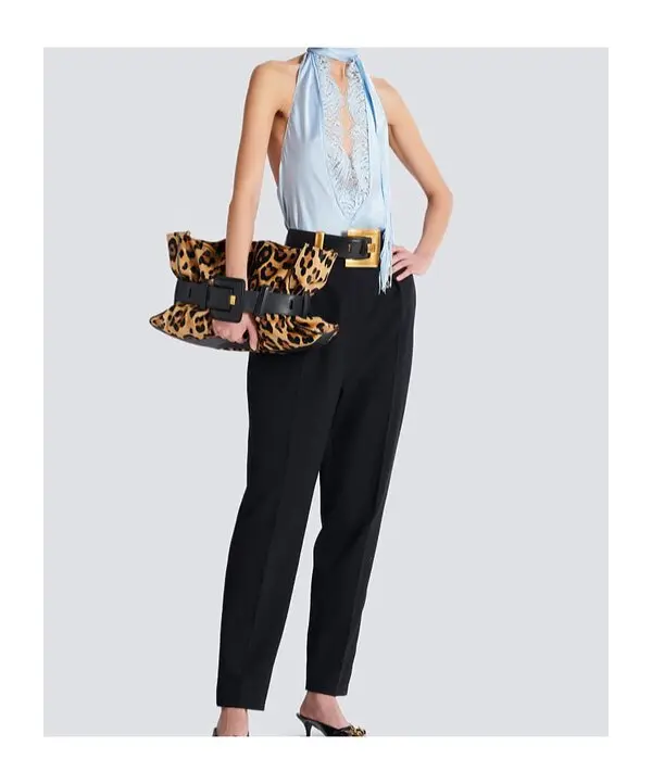 Balmain Medium Leopard Print Ponyskin-style Bag With Buckle Detail - Brown
