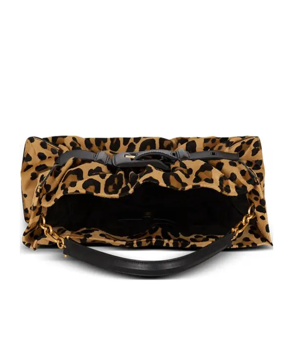 Balmain Medium Leopard Print Ponyskin-style Bag With Buckle Detail - Brown
