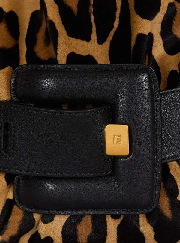 Balmain Medium Leopard Print Ponyskin-style Bag With Buckle Detail - Brown