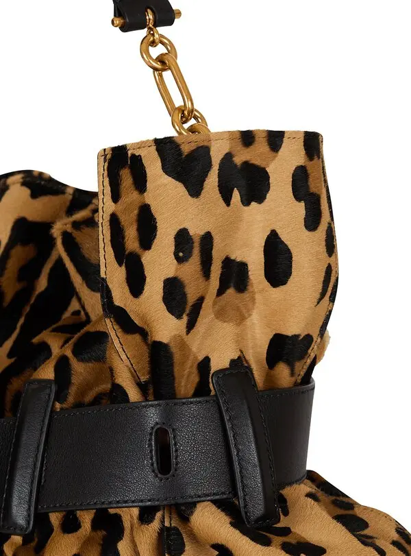 Balmain Medium Leopard Print Ponyskin-style Bag With Buckle Detail - Brown