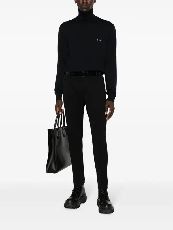 Dolce & Gabbana Logo Engraved Roll-neck Jumper - Blue