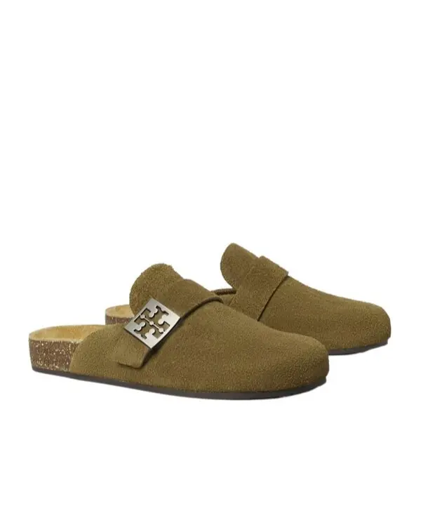 Tory Burch Mellow Mules With Metal Logo Hardware - Brown
