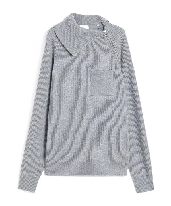 Sportmax Salpa Loose Fit Knitted Jumper With Zipper Detail - Medium Gray
