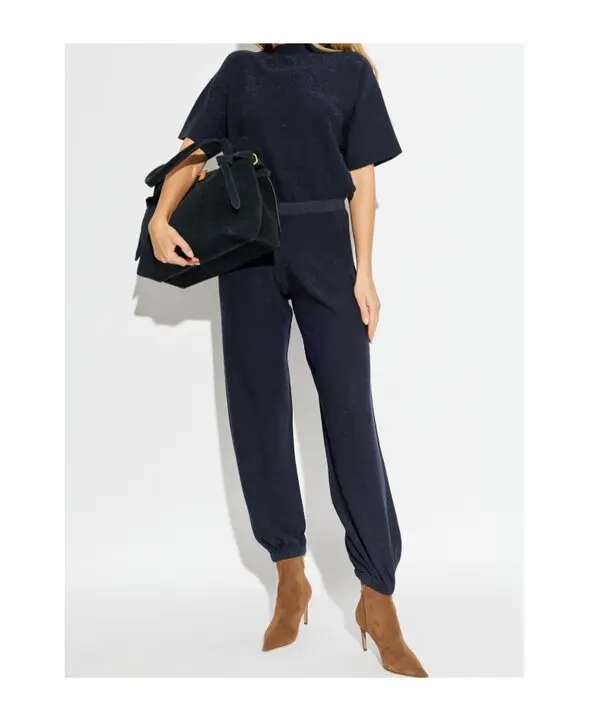 Fabiana Filippi Lurex Thread Crewneck Ribbed Top - Black