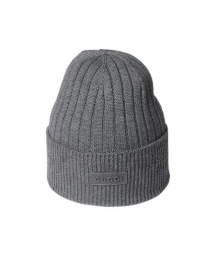 Gucci Logo Patch Ribbed Beanie - Grey