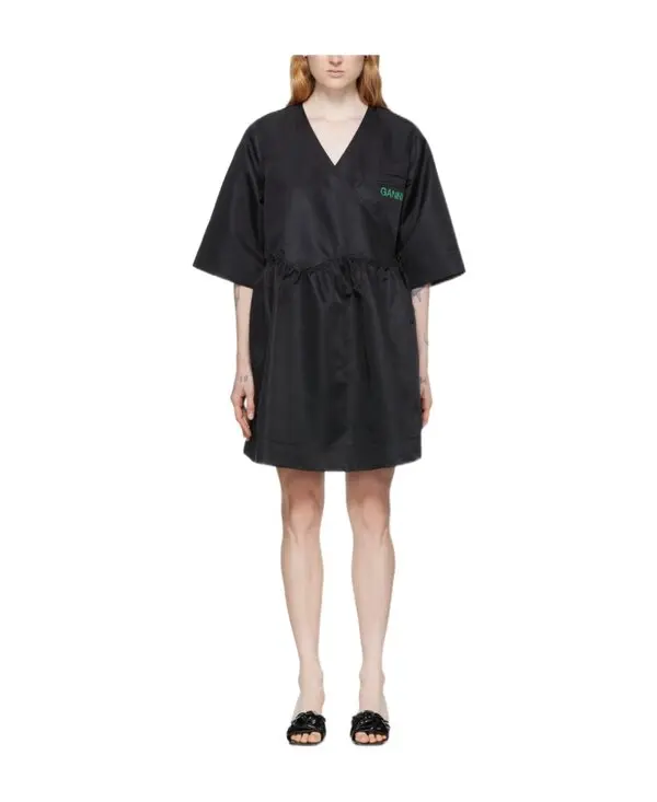 GANNI Y-neck Dress With Logo Detail