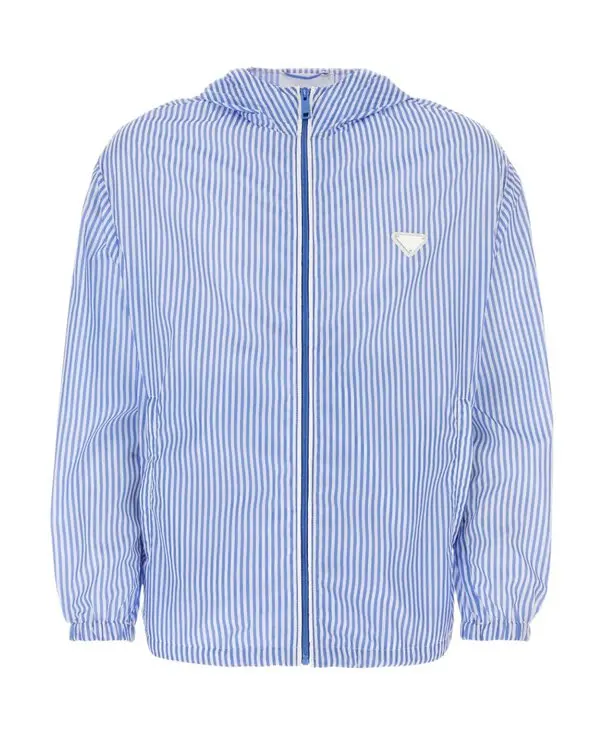 Prada Striped Hooded Windbreaker - Light Blue