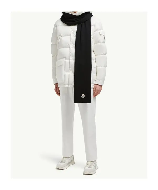 Moncler Logo Patch Ribbed Scarf - Black