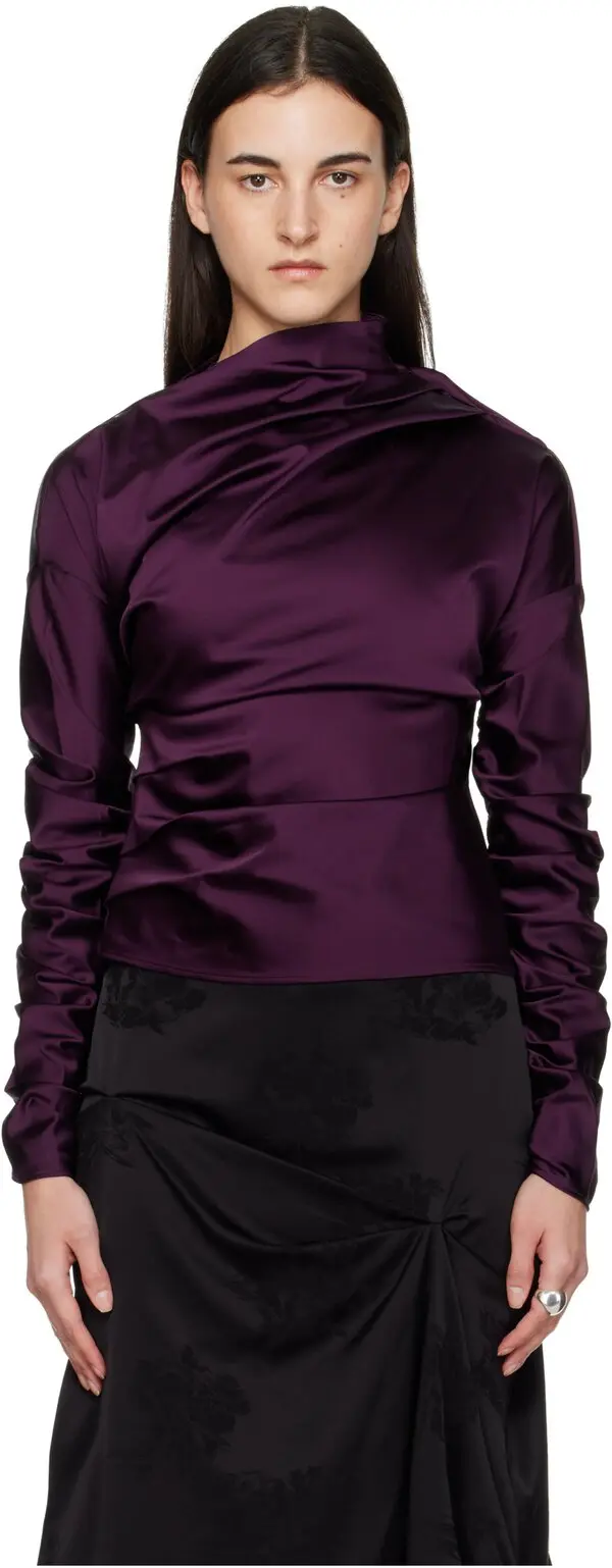 GANNI Pleated Long Sleeve Top - Black