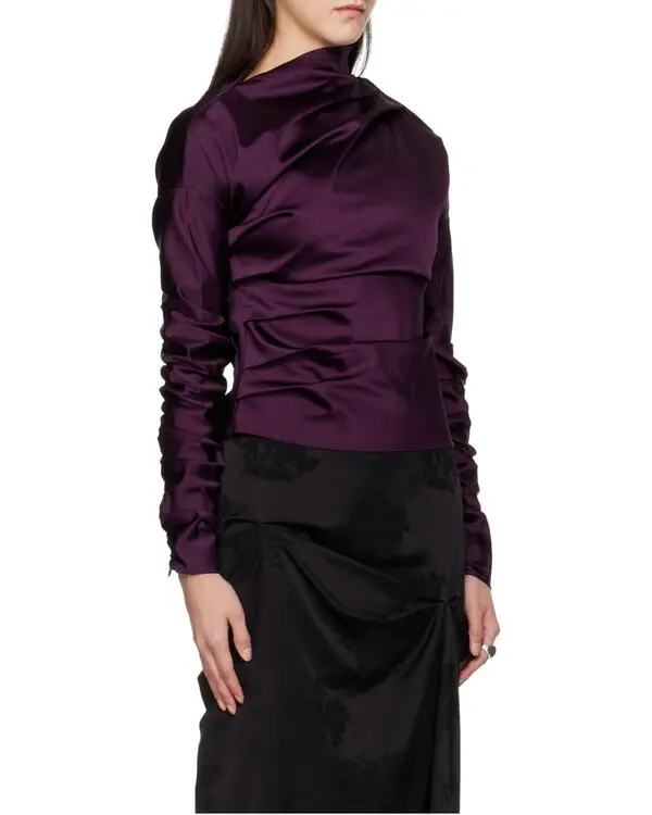 GANNI Pleated Long Sleeve Top - Black