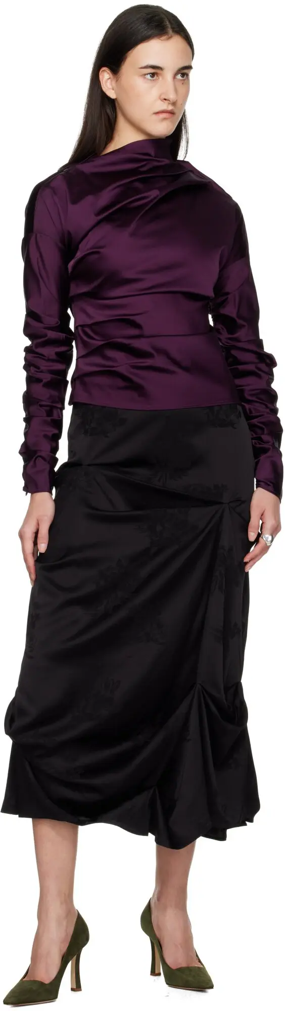 GANNI Pleated Long Sleeve Top - Black