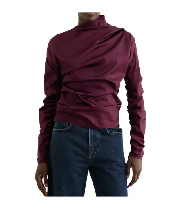 GANNI Pleated Long Sleeve Top - Black