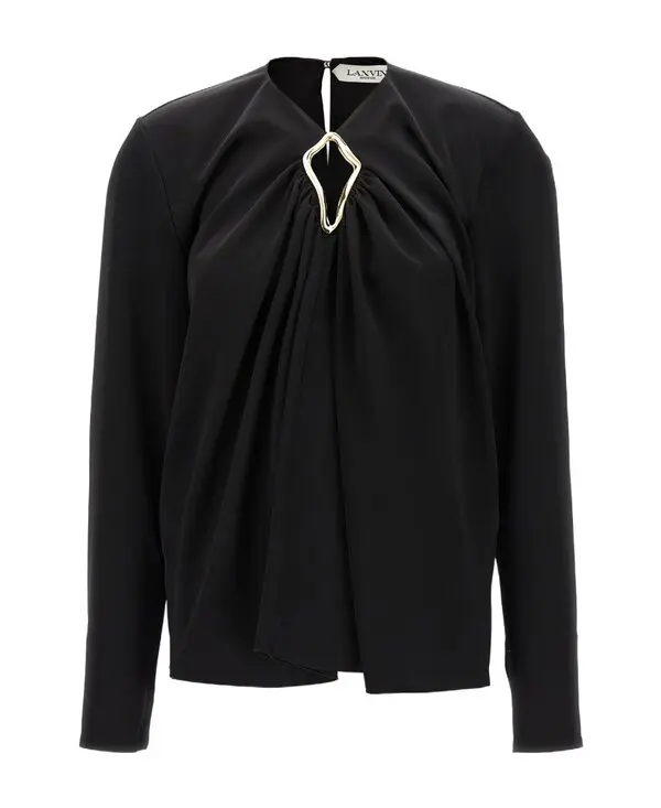 LANVIN Draped Eyelet Detail Blouse