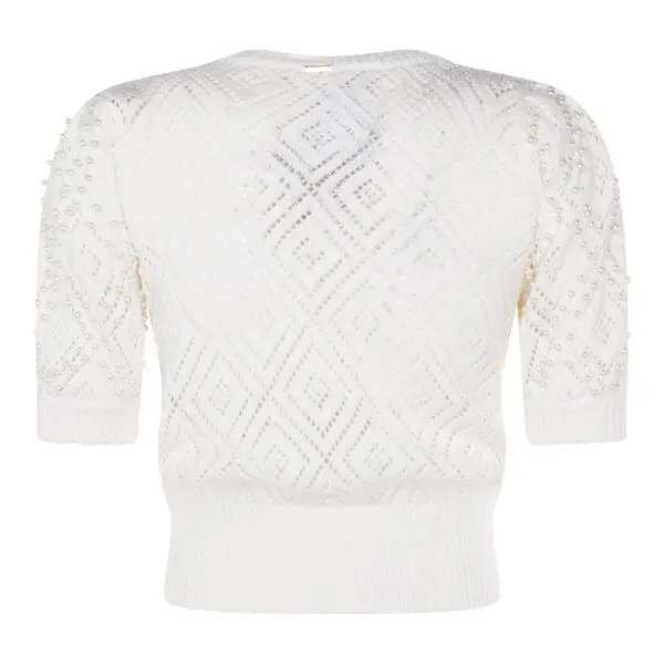 TWINSET Embellished Short-sleeved Knitted Sweater - White