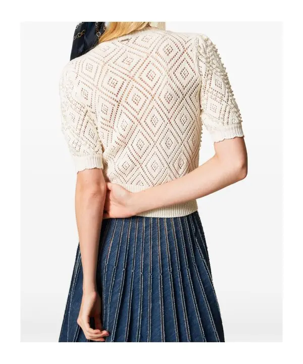 TWINSET Embellished Short-sleeved Knitted Sweater - White